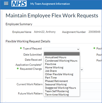 Administrator Self Service – Flexible Working Request