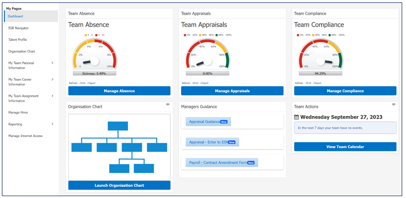Manager Self Service - Access & Manager Menu - Print View