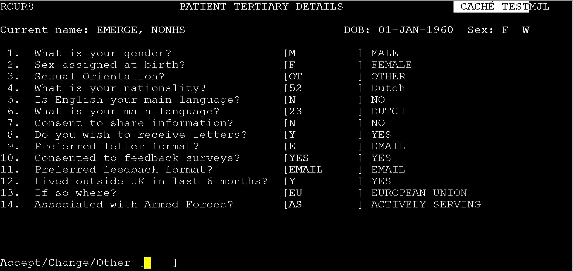 PAS Patient Registration - Patient Tertiary Details