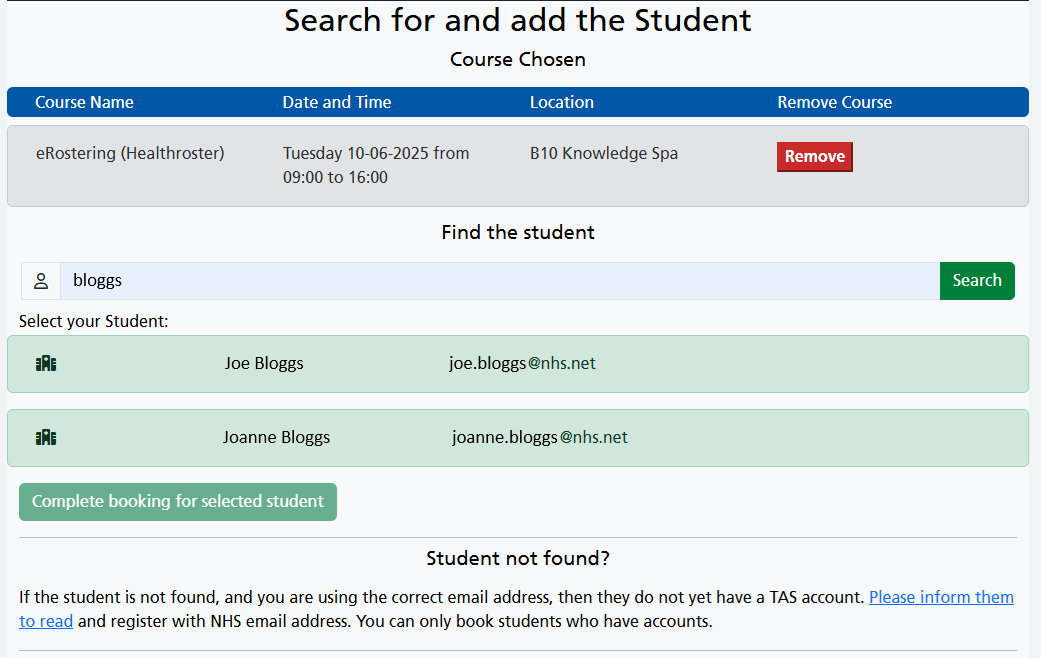 Digital Training Portal (TAS) - Book a course for a colleague (for non-eCare roles) - Print View