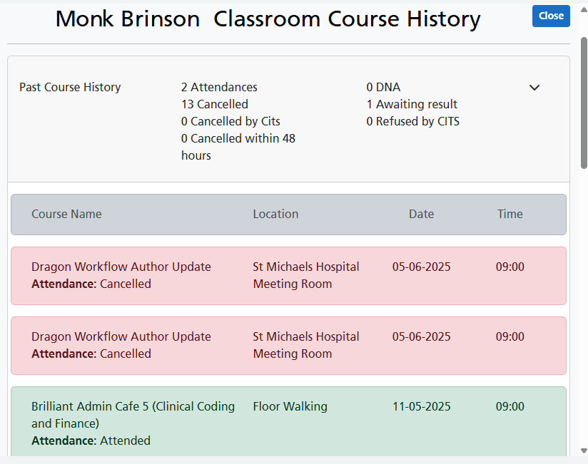 Digital Training Portal (TAS) - View my learning history - Print View