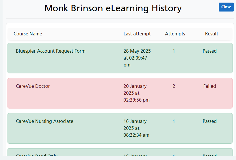 Digital Training Portal (TAS) - View my learning history - Print View